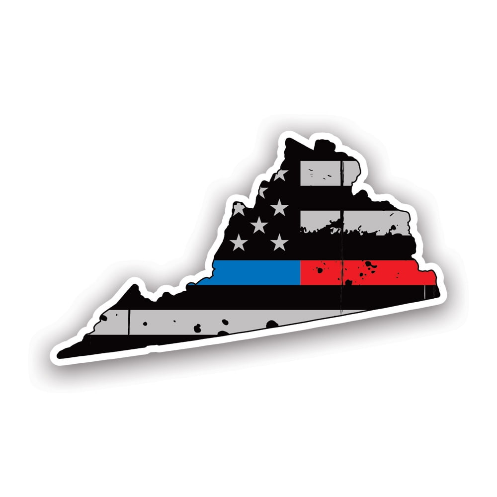 Distressed Thin Blue Red Line Virginia State Shaped Subdued US Flag ...