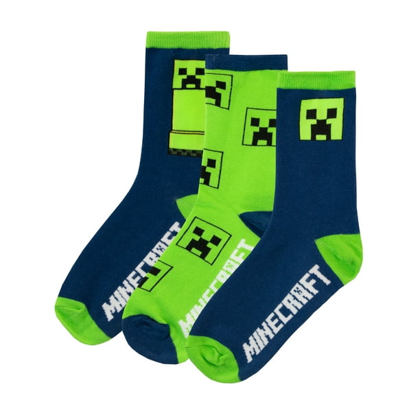 Minecraft Boys Creeper Socks 3 Pack Green Sizes 3 - Adults 4 - Walmart.com