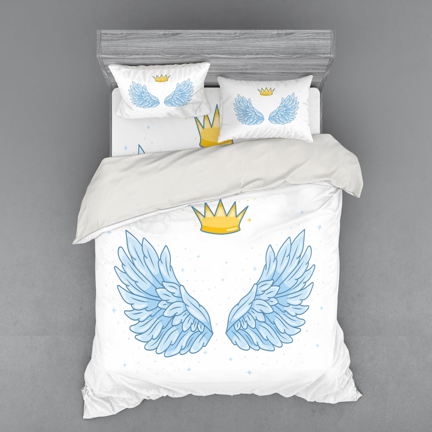 Cartoon Duvet Cover Set, Wide Spread Angel Wings with Golden Yellow ...