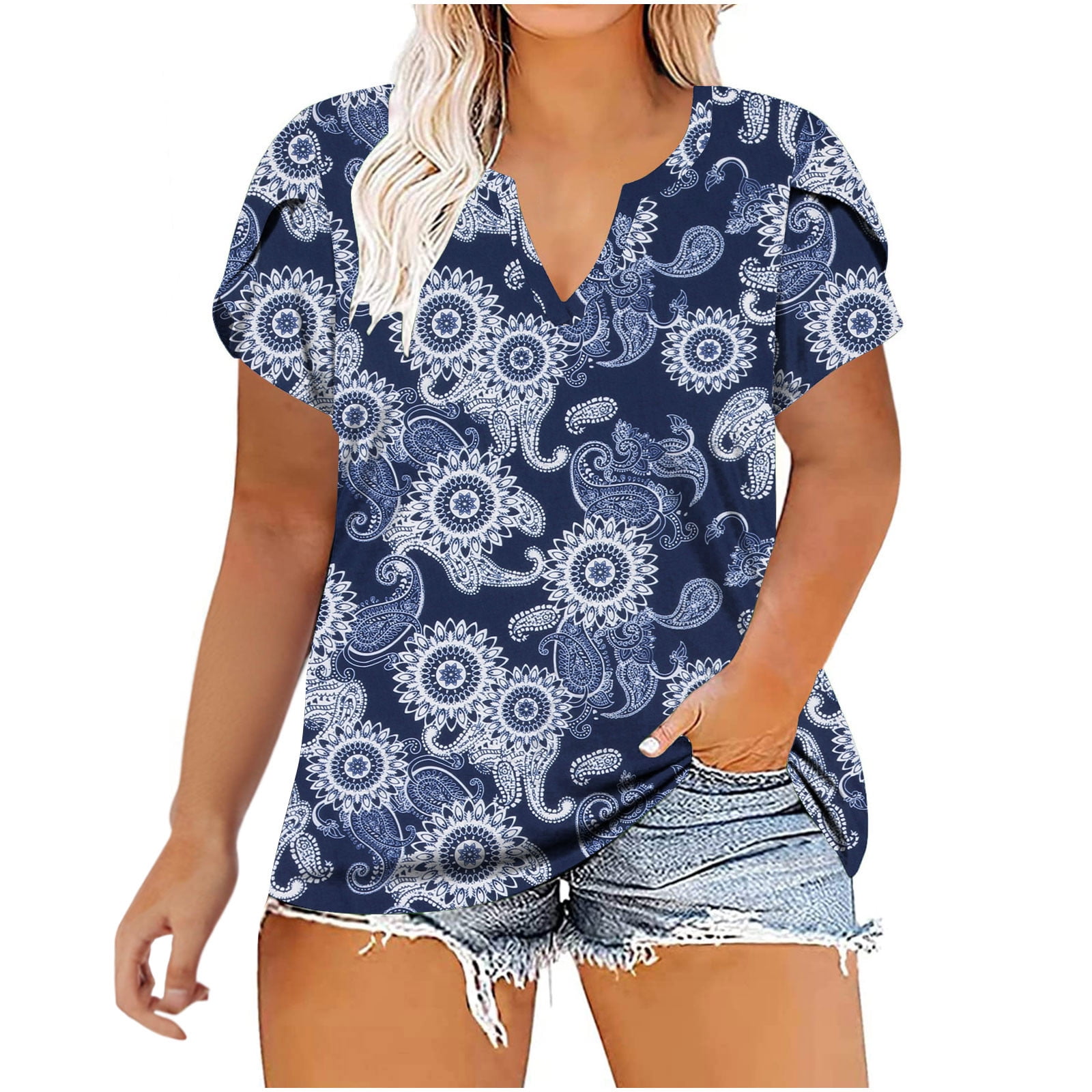 Mchoice Plus Size Tops For Women Summer V Neck Short Sleeve T Shirts