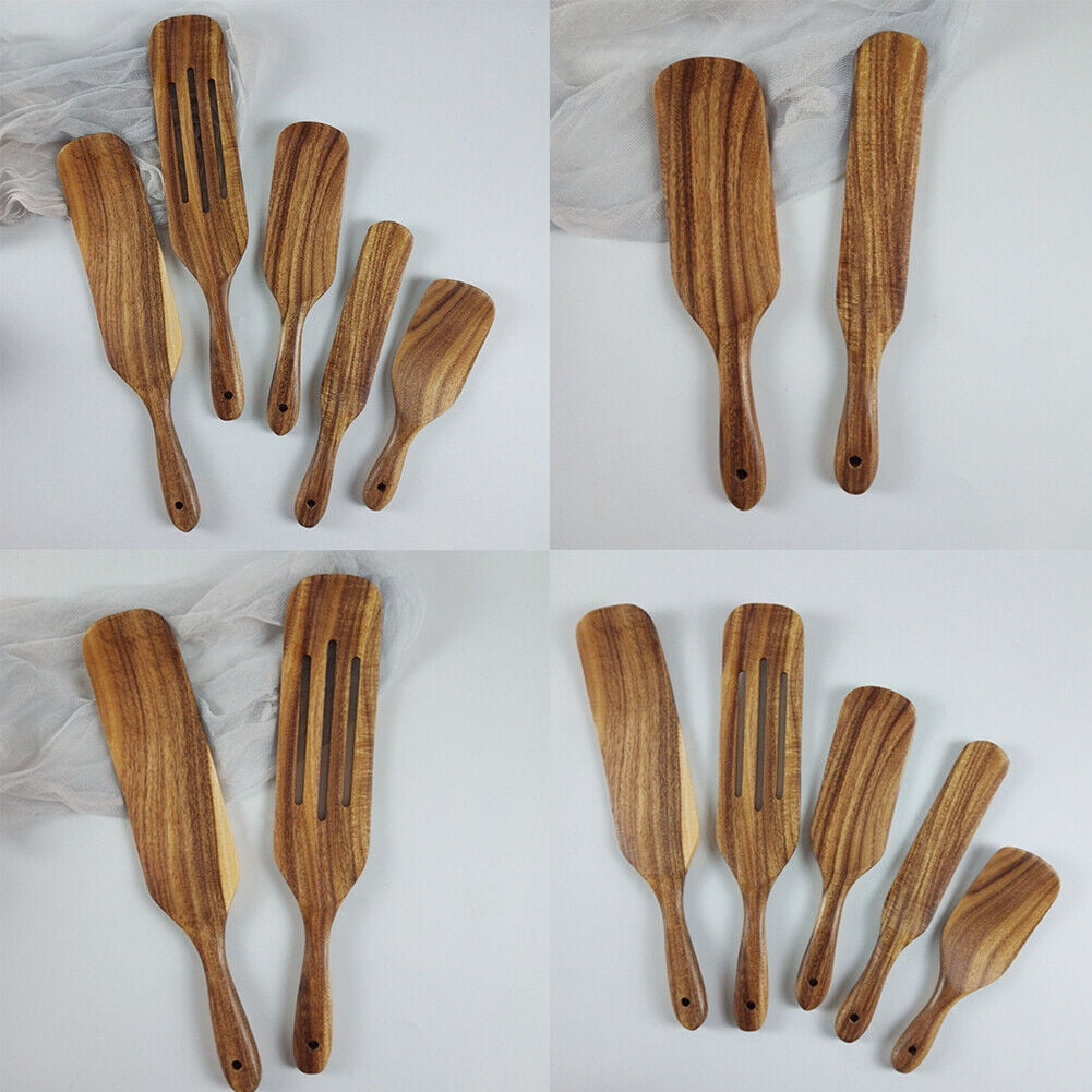 US 1-2 Set of 5 Pcs Nice-nook Spurtles Cook Kitchen Tool Wooden Non ...