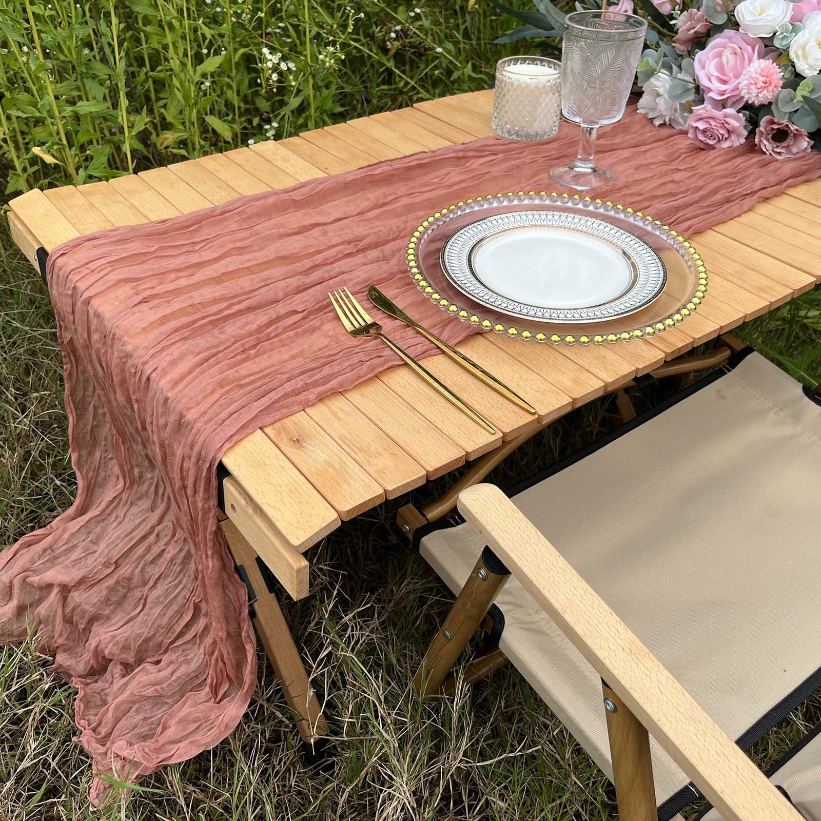 10FT Table Runner, Boho Cheesecloth Table Runner 35 X 120 Inches Dusty ...