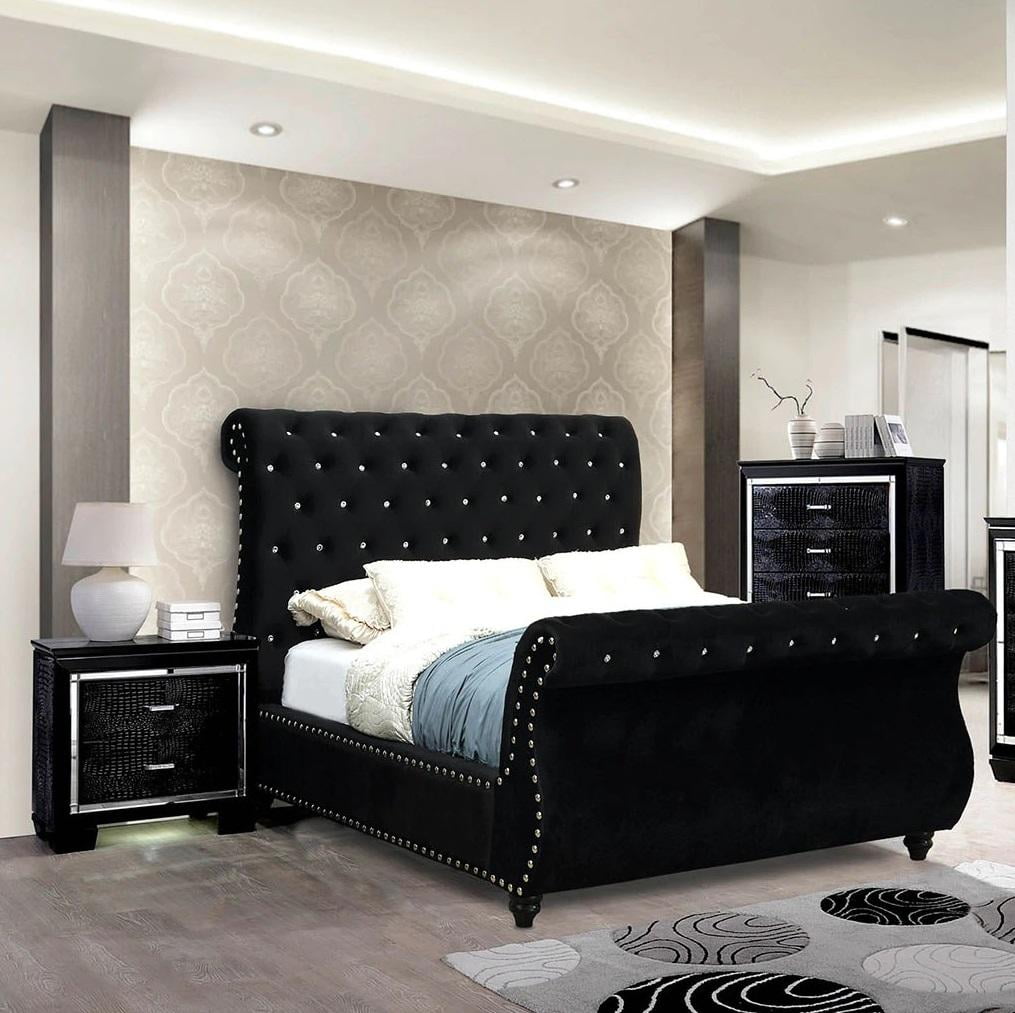 Glam Black Solid Wood CAL Bedroom Set 3pcs FOA CM7128BK-CK Noella ...