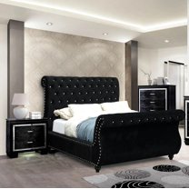 Glam Black Solid Wood CAL Bedroom Set 3pcs FOA CM7128BK-CK Noella ...