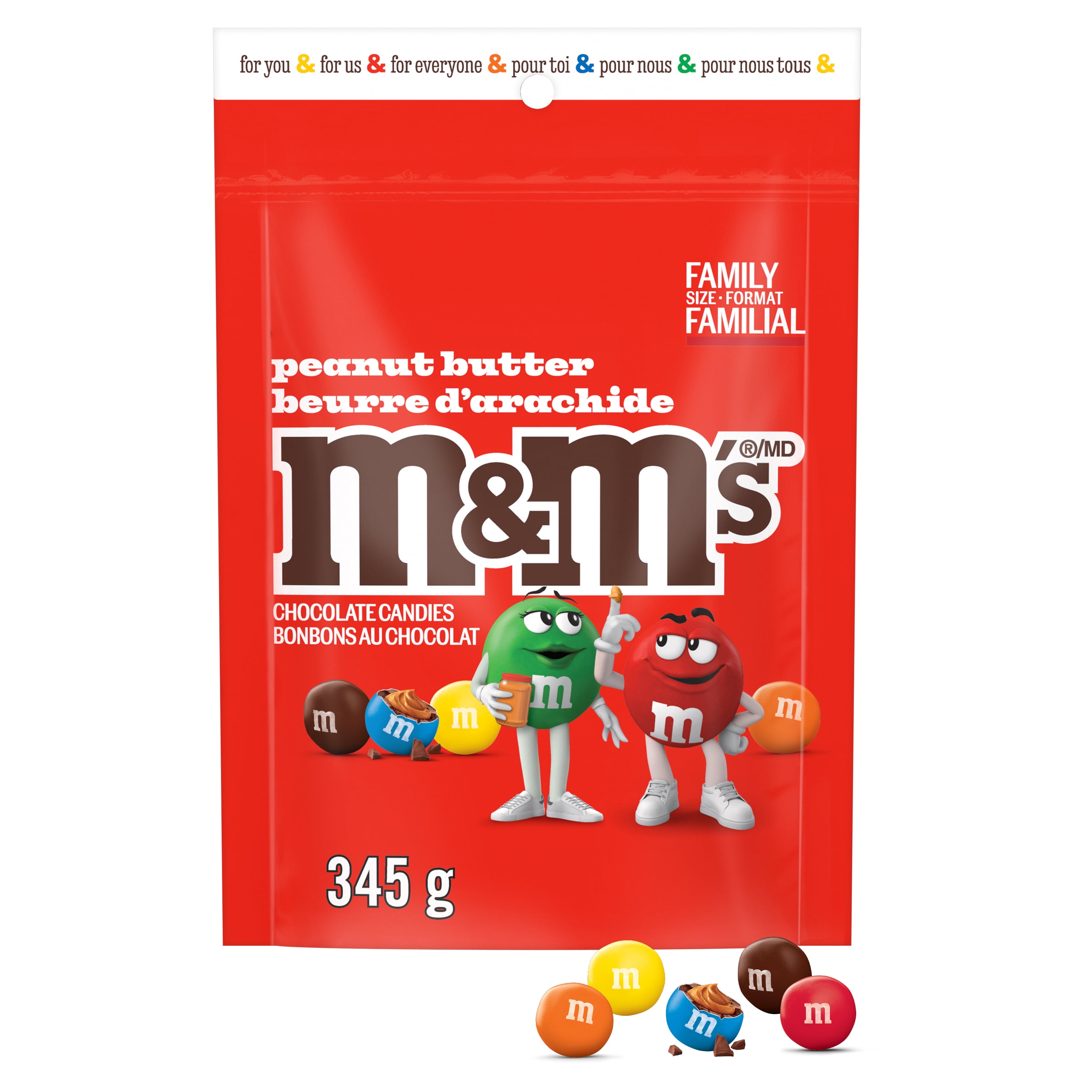 M&M'S, Peanut Butter Milk Chocolate Candies, Family Size Bag, 345g ...