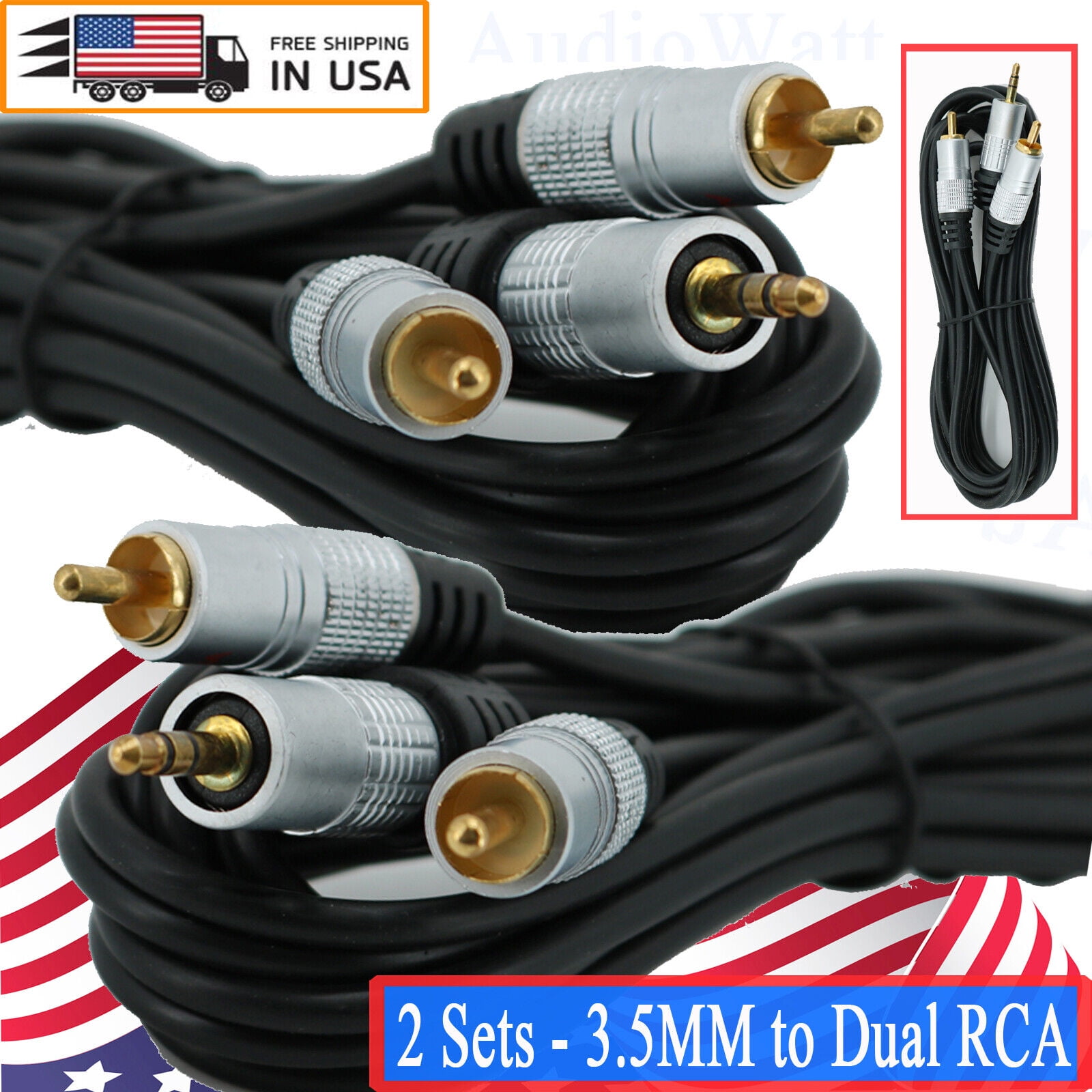 2x Premium 6 Feet 3.5MM to Dual RCA Audio Video Adapter Jack Composite ...