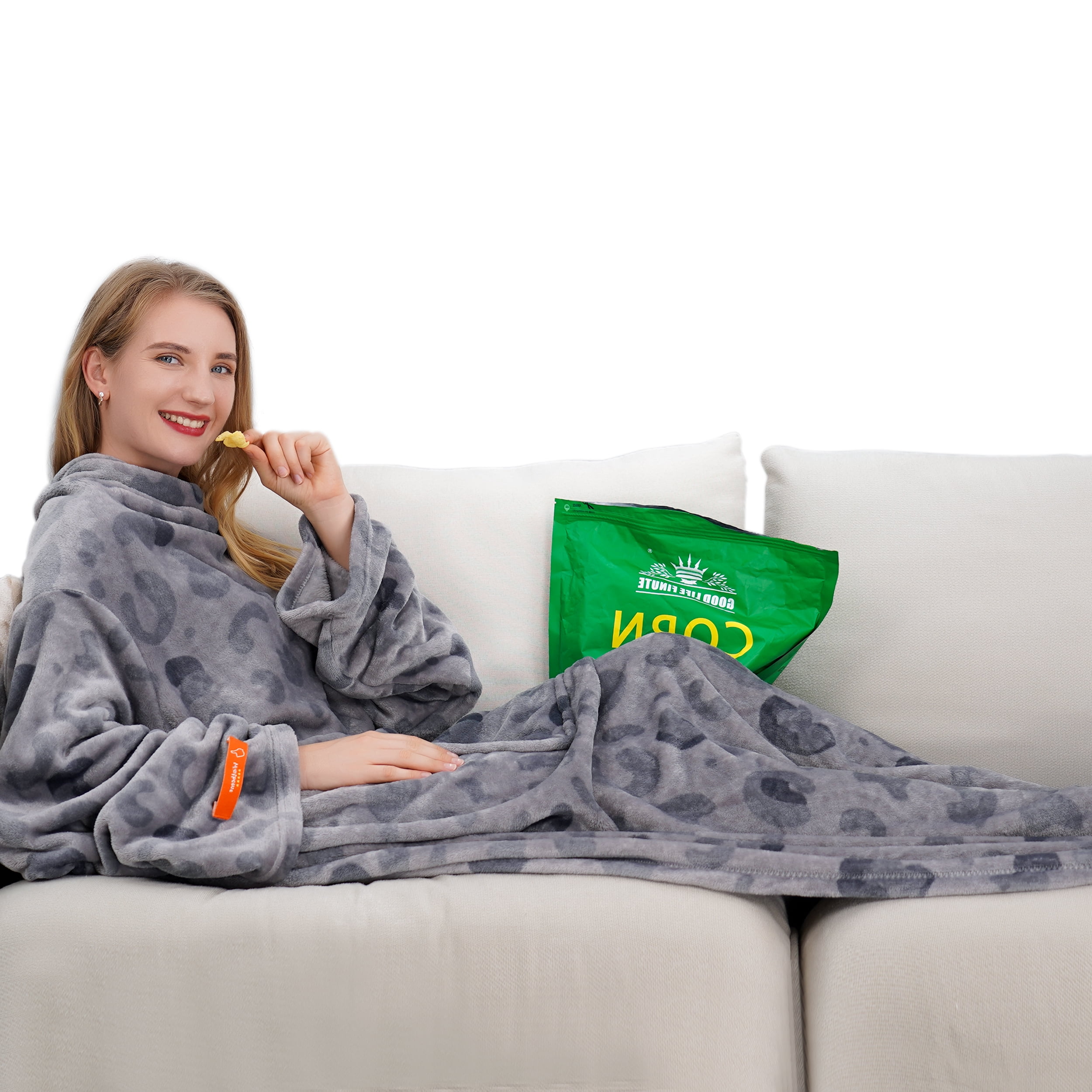 Winthome Wearable Blanket with Sleeves Super Soft TV Throw Blanket(Grey ...