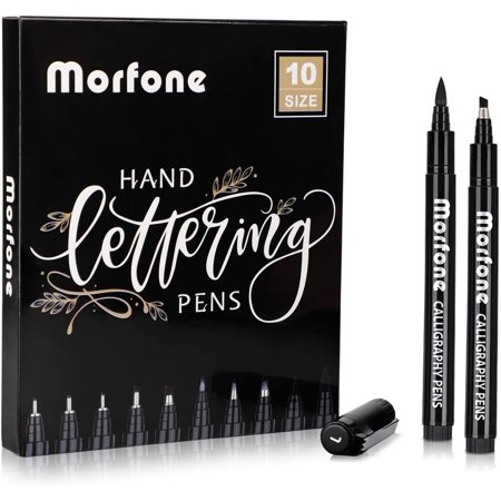 10 Size Hand Lettering Pens Calligraphy Brush Pens Black Ink Markers ...
