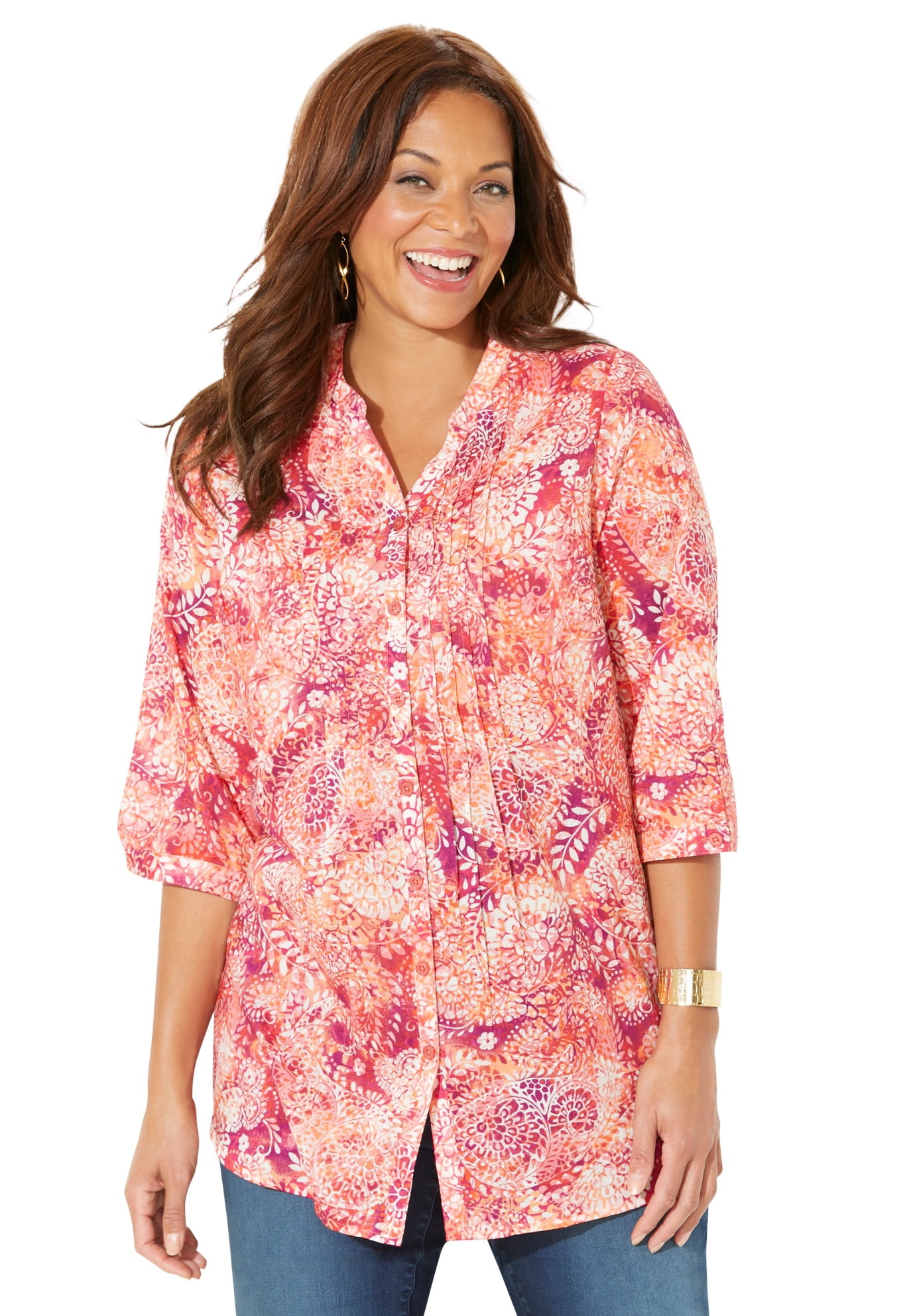 Catherines Women's Plus Size Pintuck Buttonfront Blouse - Walmart.com