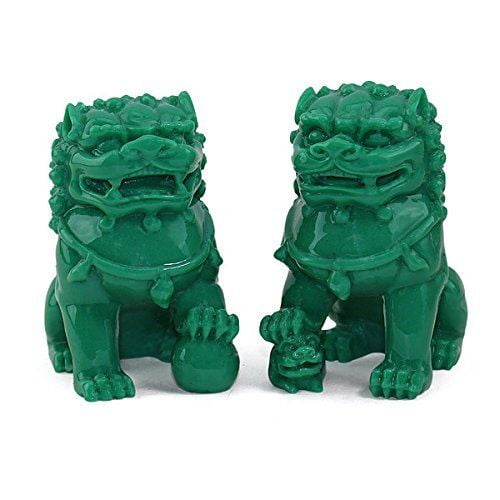 Feng Shui Pair of 3" Green Fu Foo Dogs Guardian Lion Statue ...
