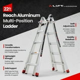 Lift Ladders 22’ Reach 5 in 1 Multi Position Aluminum Step Ladder ...