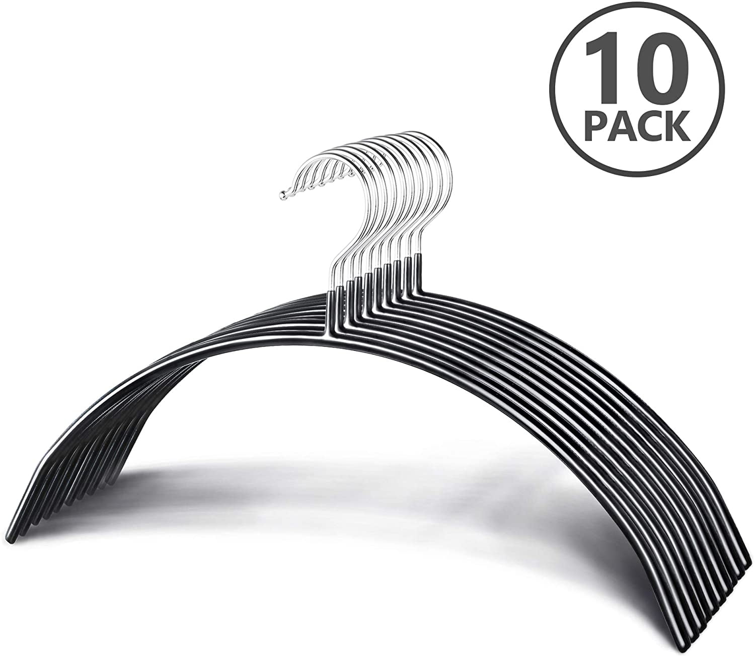 Zoe Deco Black Contour Non-Slip Clothes Hangers with Grippy Coating, 10 ...