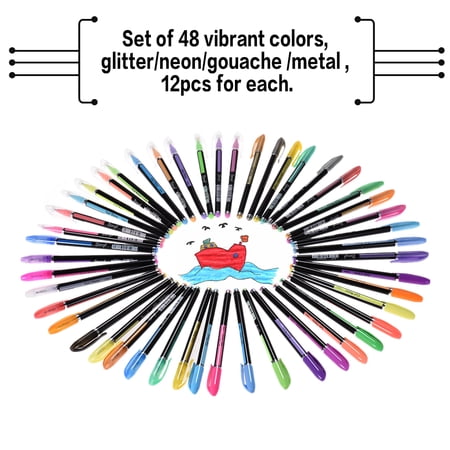 48 Colors Gel Pens Includes Glitter/ Neon/ Gouache/ Metal Pens Marking ...
