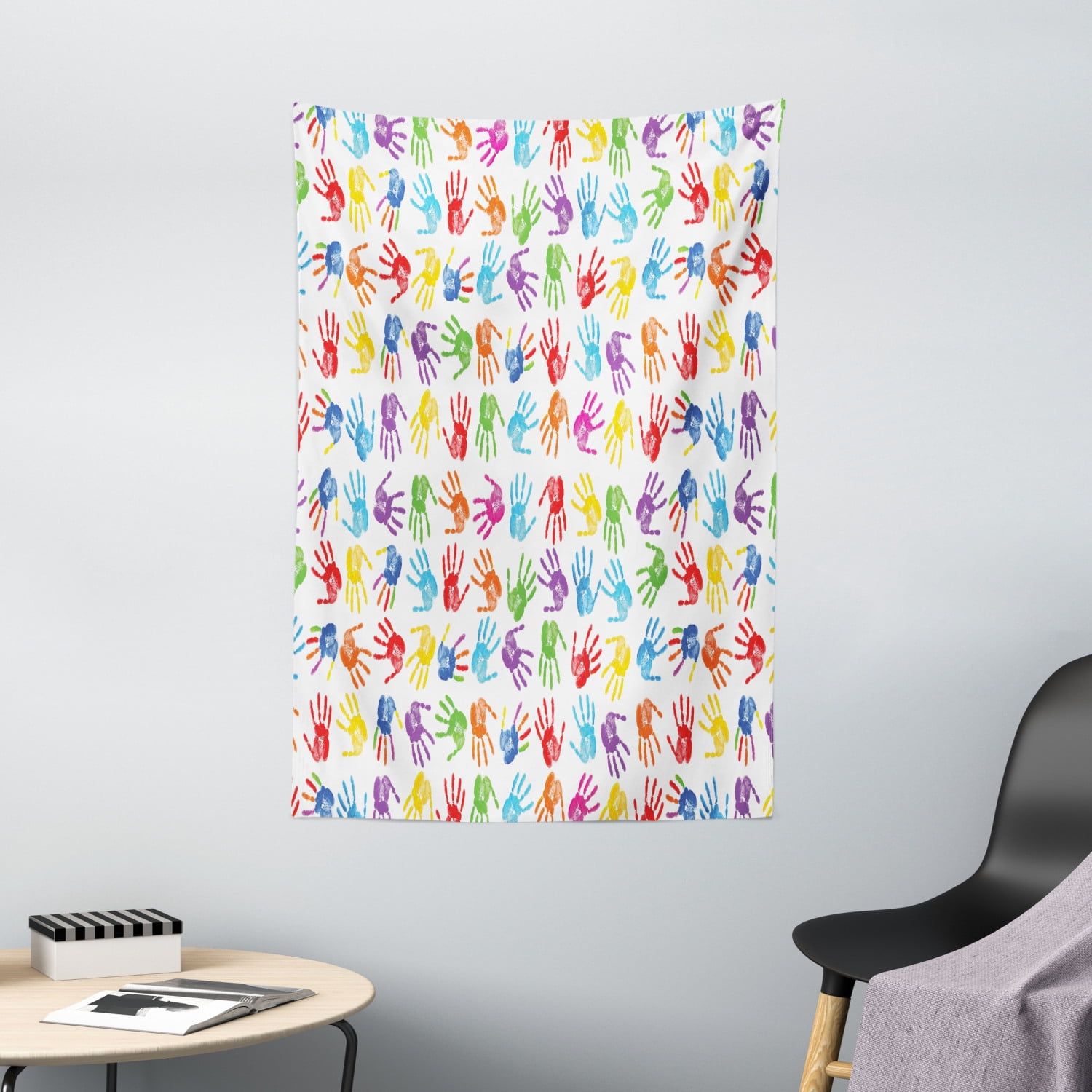 Colorful Tapestry, Human Handprint Kids Watercolor Paint Effect Open ...
