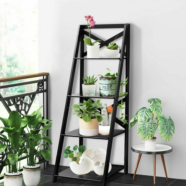 Costway 4 Tier Wooden Ladder Shelving Unit Black