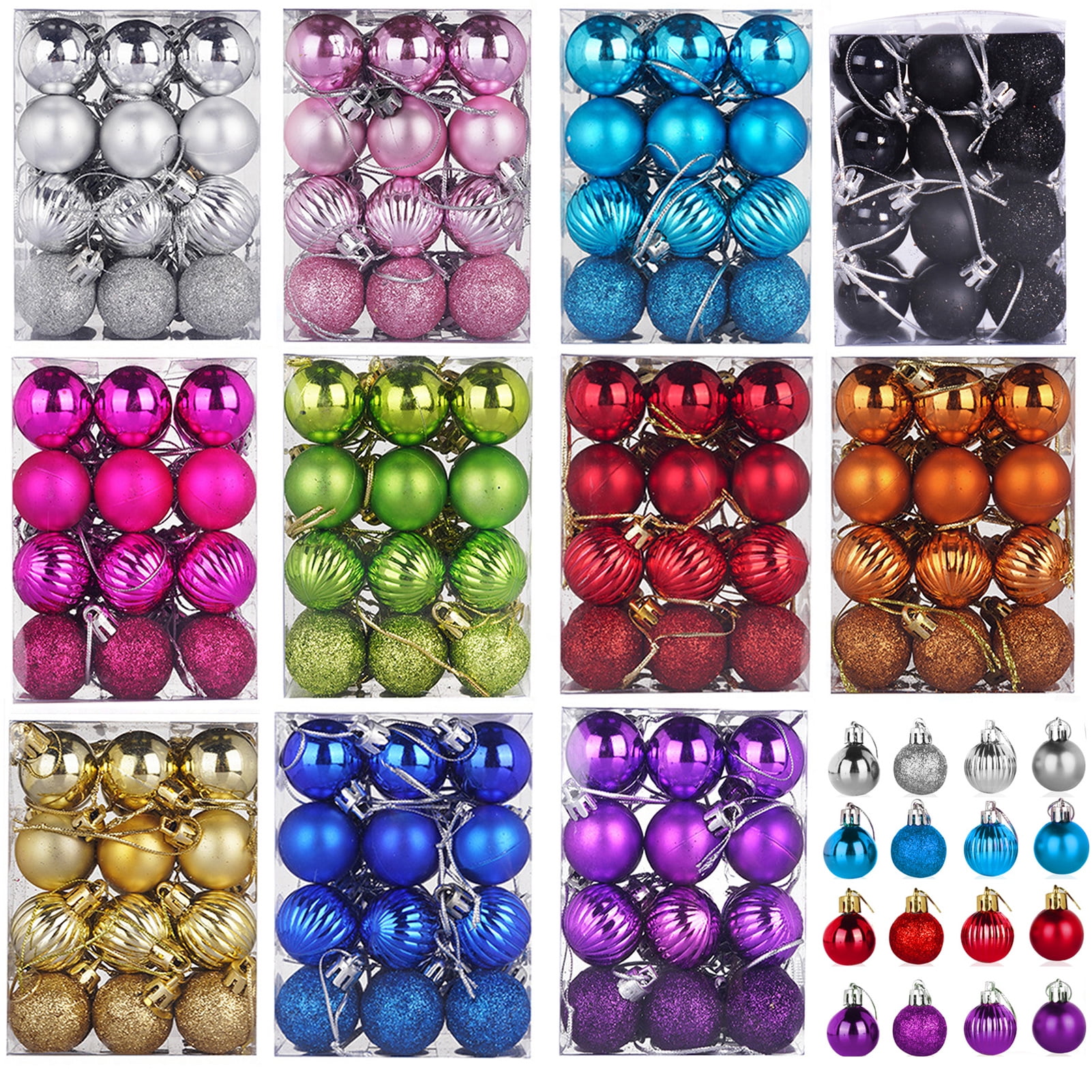 D-GROEE 24Pcs 3cm Christmas Tree Color Ball Shatterproof Multi-styles ...