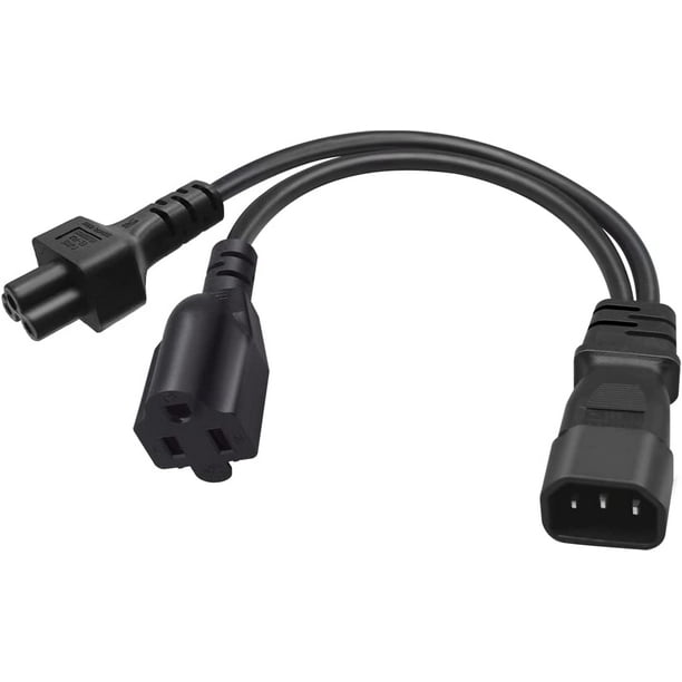 Toptekits C14 to C5 + 5-15R Y Splitter Power Plug Cord, Single IEC 320 C14 Male to C5 + 5-15R ...