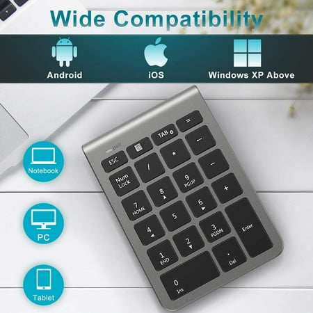 MoKo Wireless Number Pad, Portable 22-Key Numeric Keypad Ultra Slim USB ...