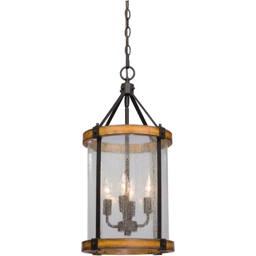 Villa 4 Light Black and Wood Finish Chain Hung Pendant Light Fixture ...