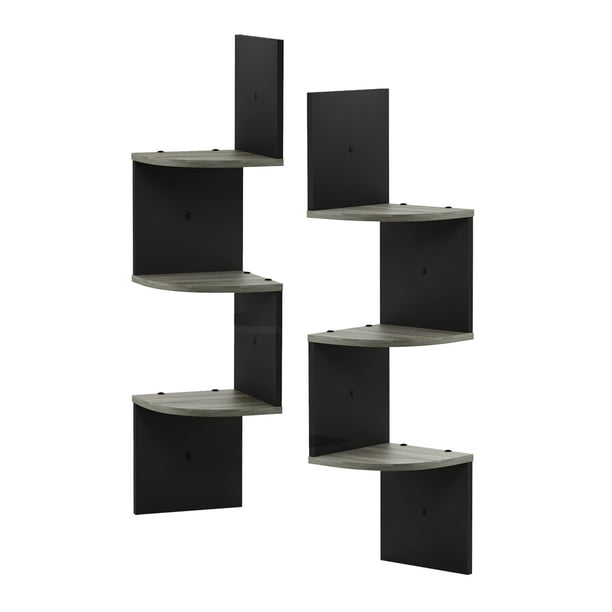 Furinno 3 Tier Wall Mount Floating Corner Radial Shelf, Set of 2 ...