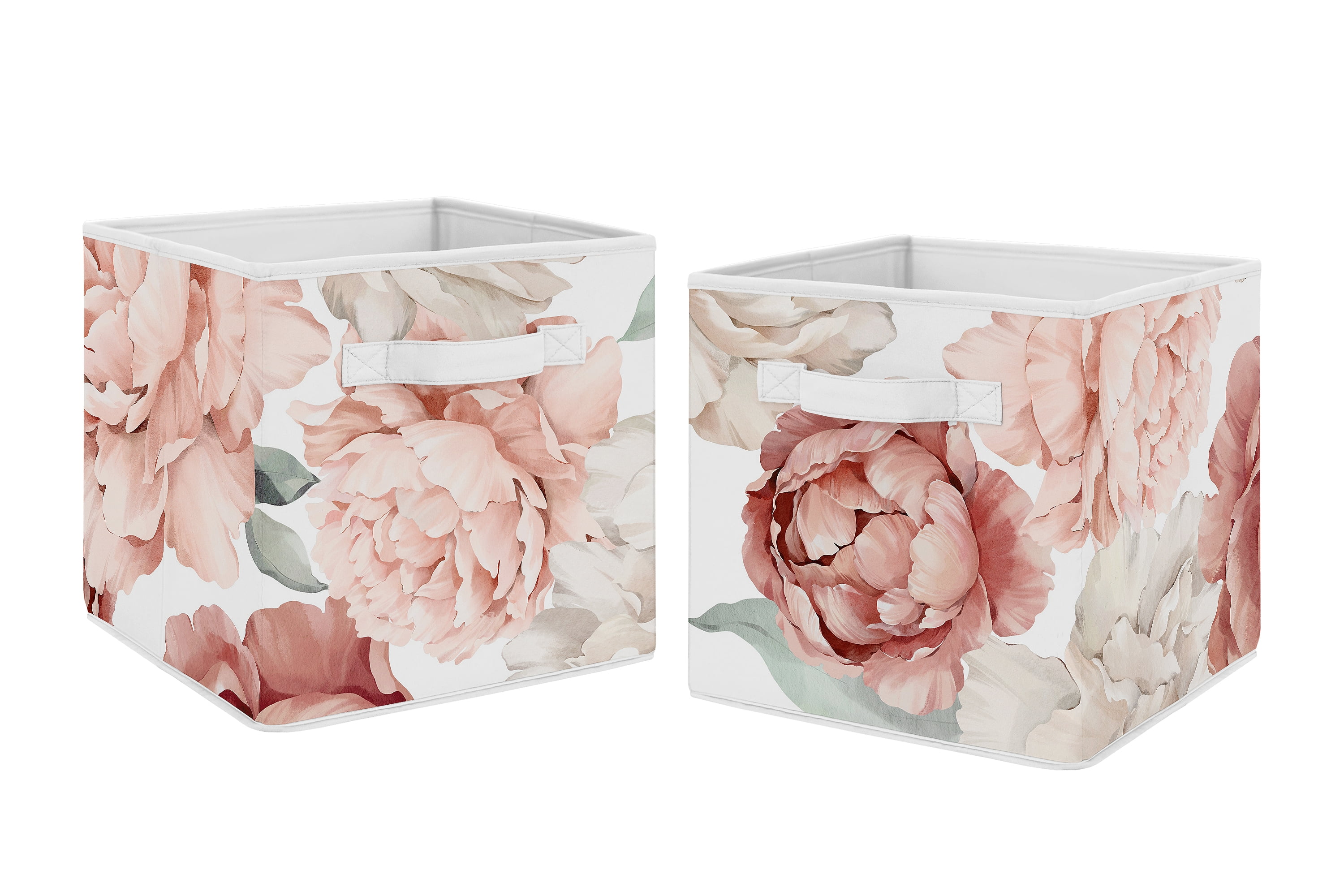Peony Floral Garden Pink and Ivory Fabric Storage Bins (Set of 2) Girl ...