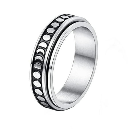 6mm Stainless Steel Moon Phase Crescent Rotating Spinning Wedding Band ...