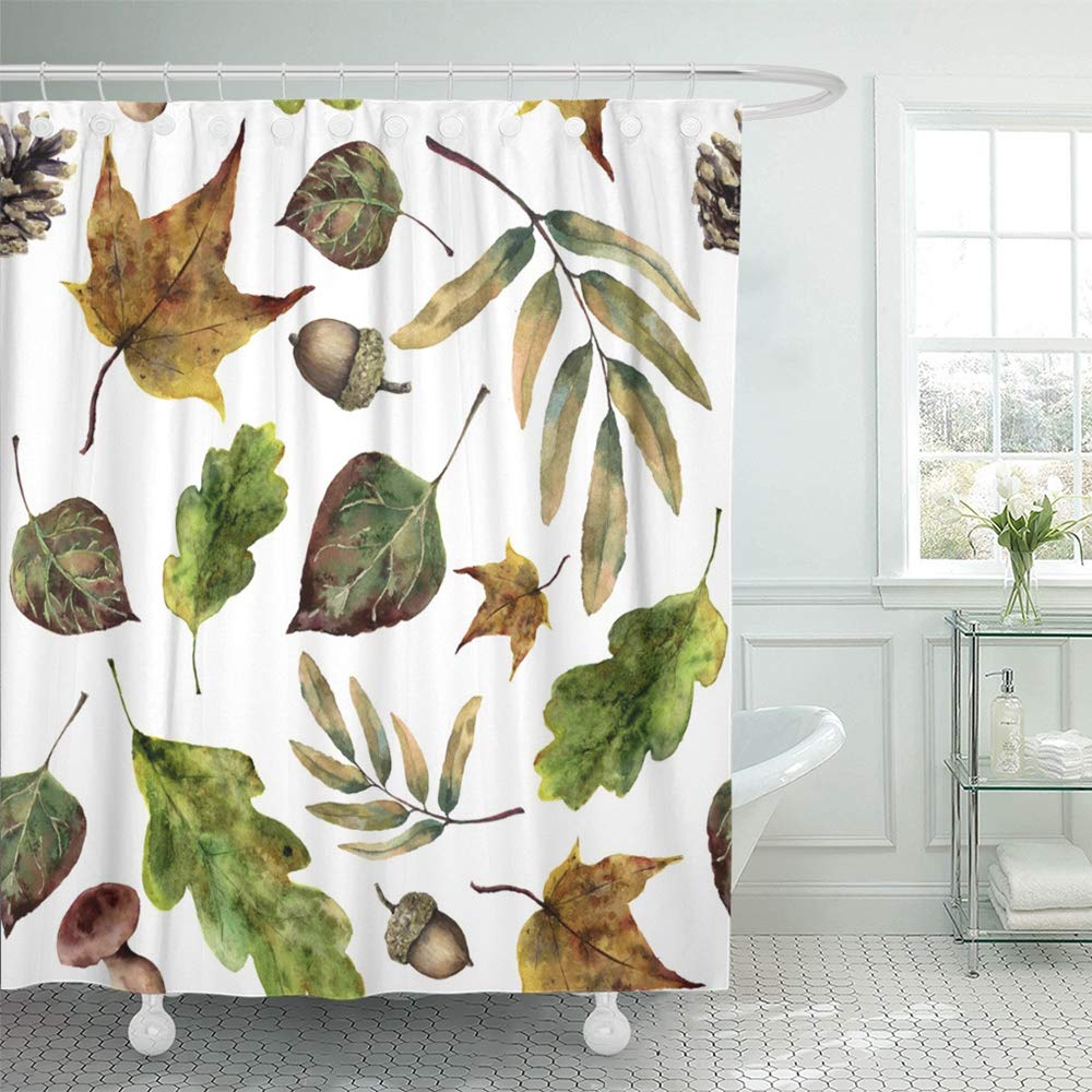 PKNMT Watercolor with Fall Leaves Hand Green and Yellow Autumn ...