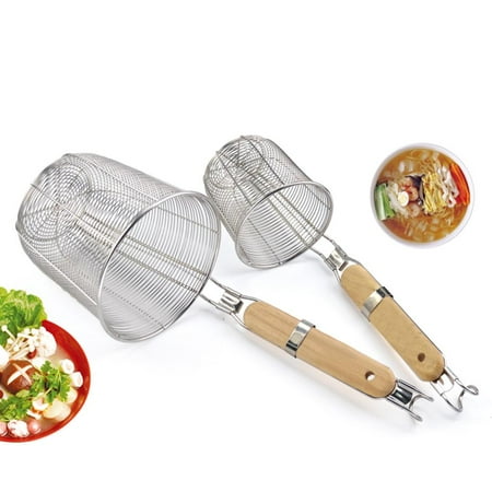 Wooden Handle Stainless Steel Kitchen Noodle Mesh Strainer Baskets ...
