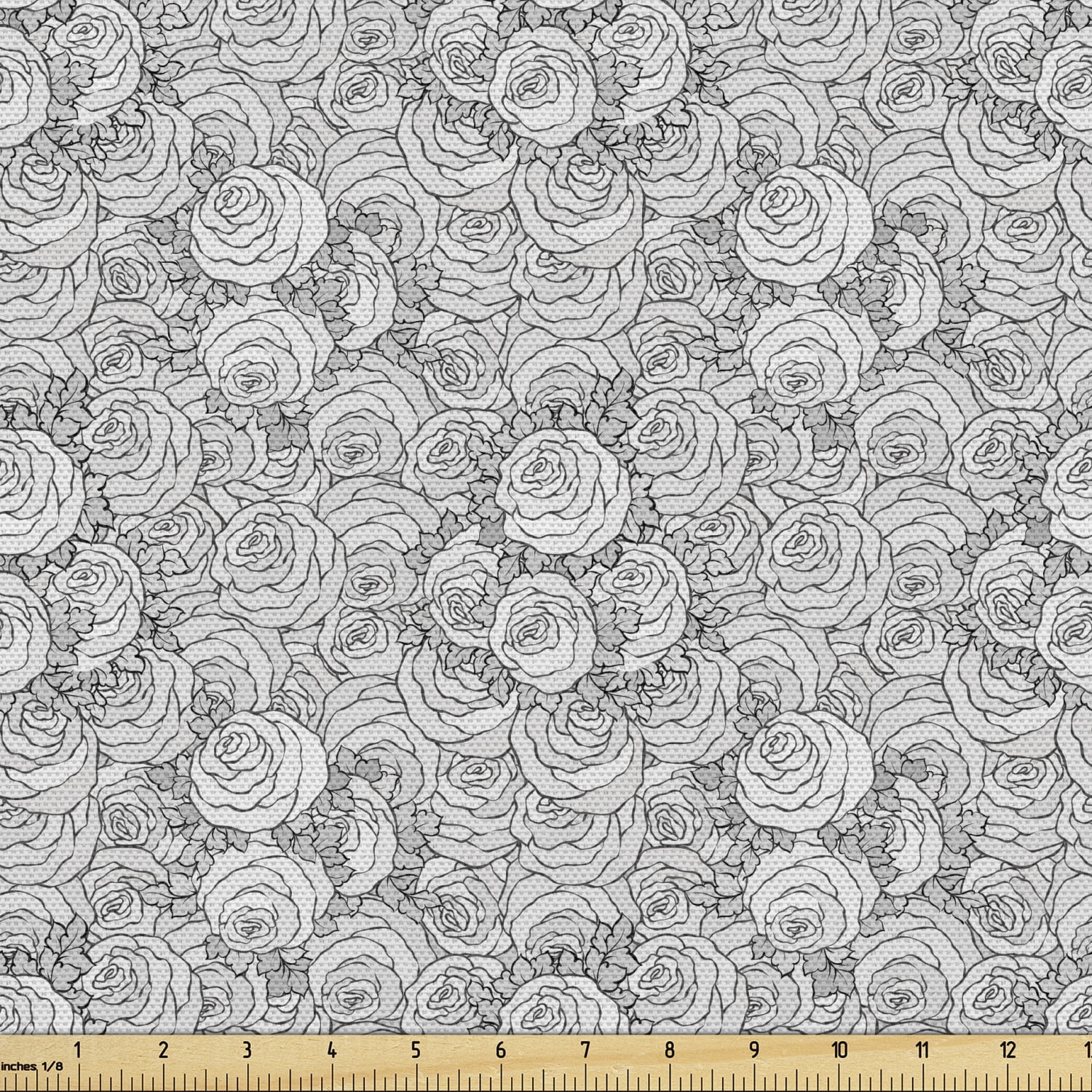 Floral Fabric by the Yard, Continuous Vintage Themed Greyscale Roses ...