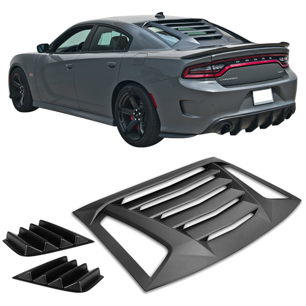 Ikon Motorsports Compatible with 11-23 Dodge Charger V2 Style Rear Window Louver W/ Side Quarter ...