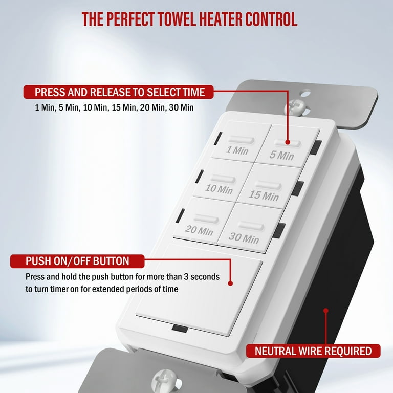 Bathroom Heater Light Switch And Timer 3 Function Rocker Combination