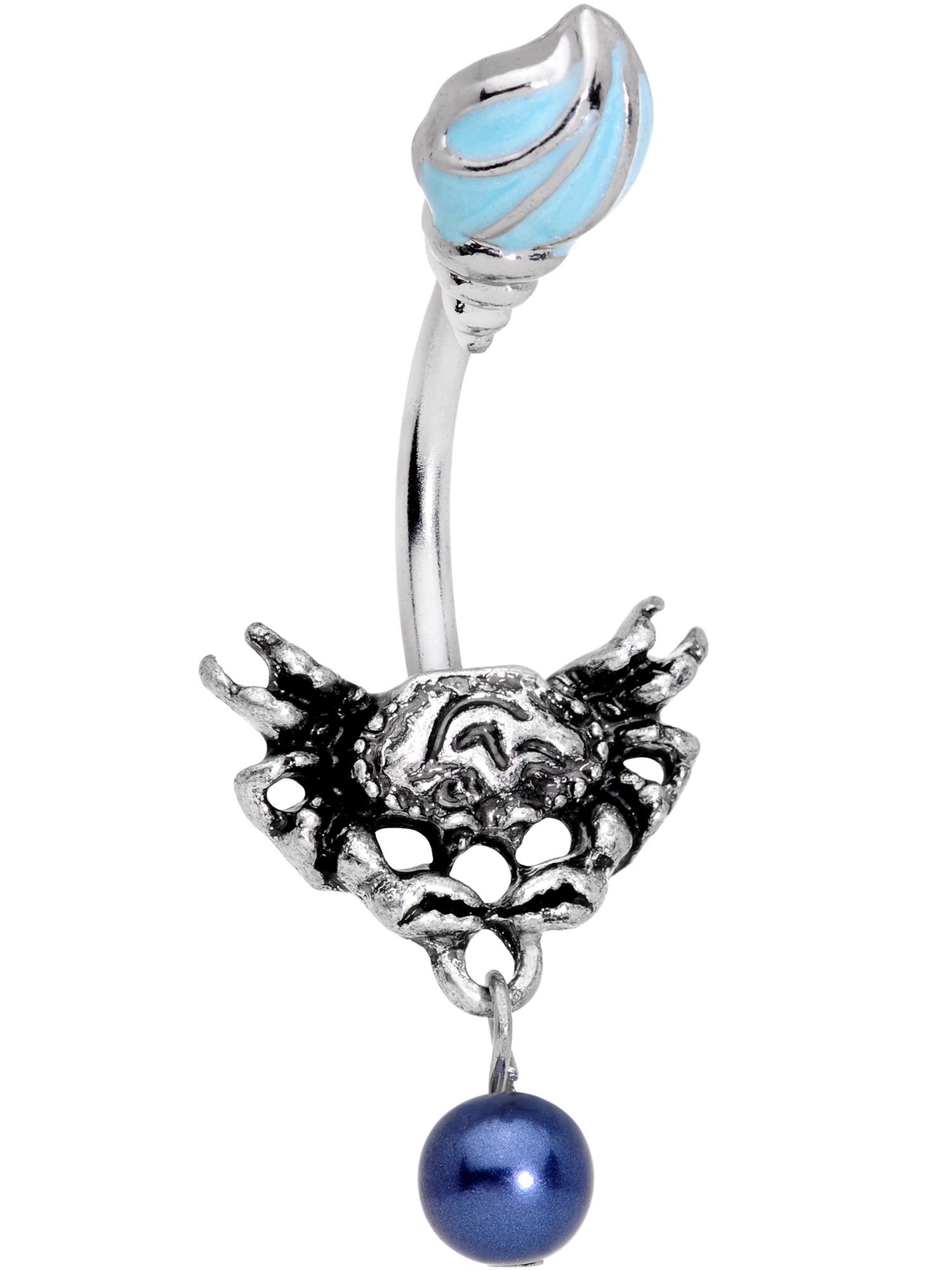 Body Candy 14G Steel Navel Ring Piercing Blue Orb Nautical Crab Dangle ...