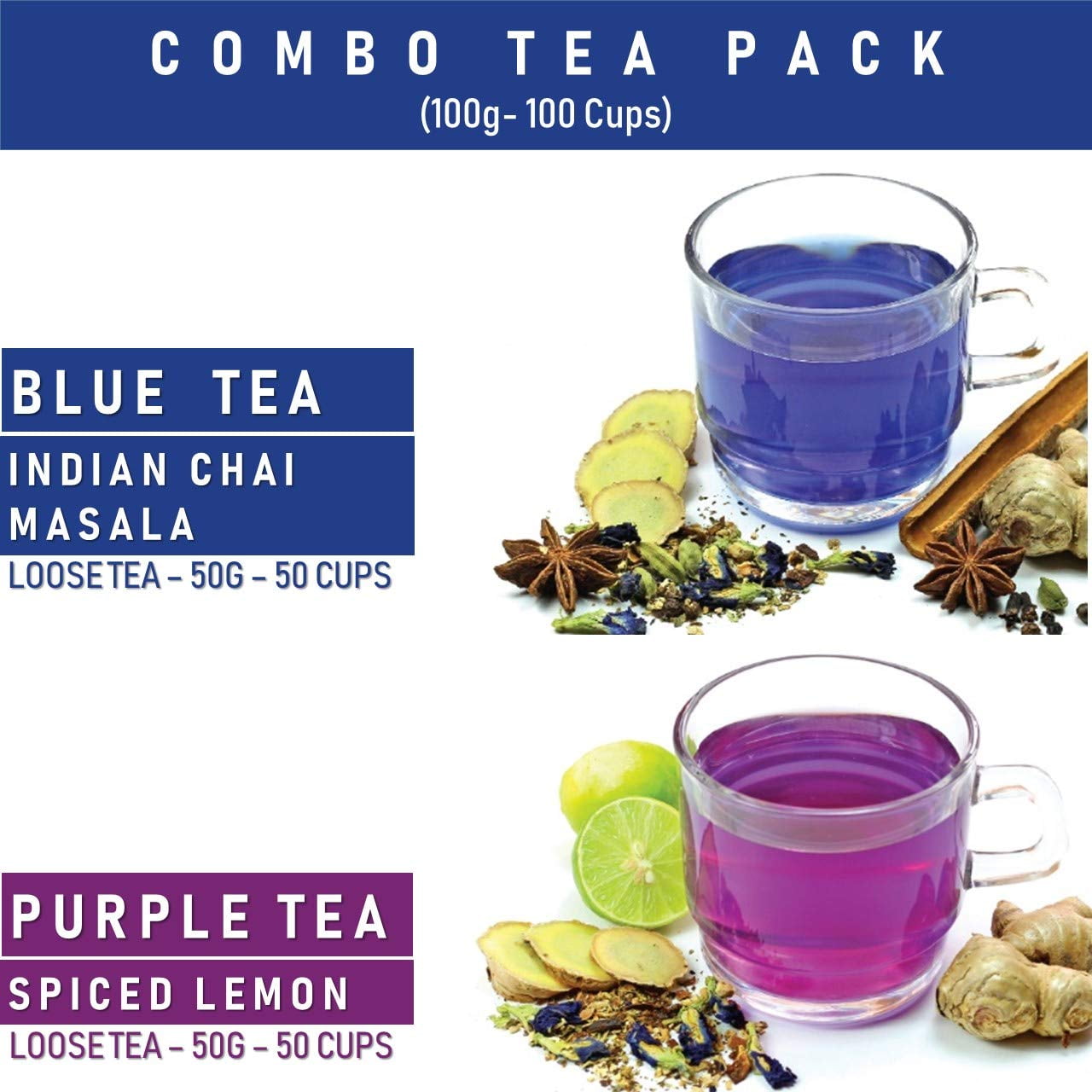 BLUE TEA - Combo Pack - Blue Tea Indian Chai Masala & Purple Tea Spiced ...