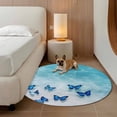 7ft Round Rug Navy Blue Butterflies Coastal Area Rugs for Living Room ...
