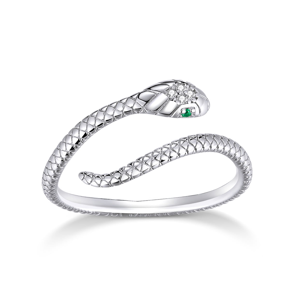 Bamoer 925 Sterling Silver Green Zircon Retro Snake Open Ring for Women ...