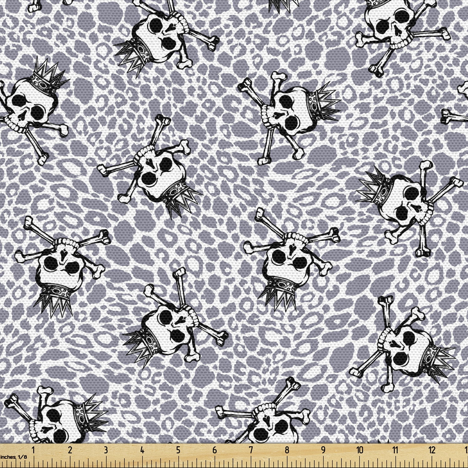 Skull Fabric by the Yard Crowned Skull Crossbones Illustration Against ...