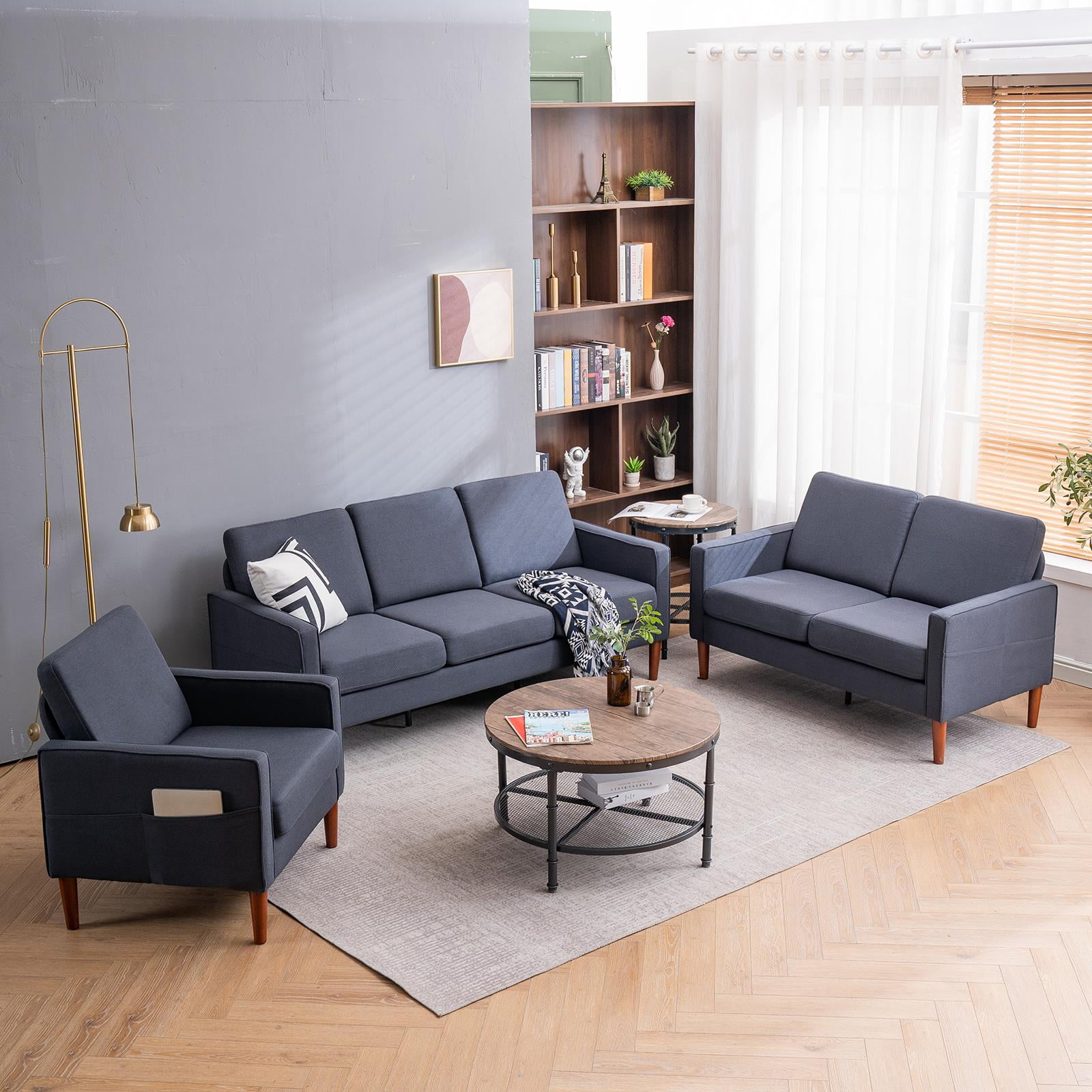 Zimtown 3 Piece Sectional Sofa Set, Fabric Living Room Set with ith ...