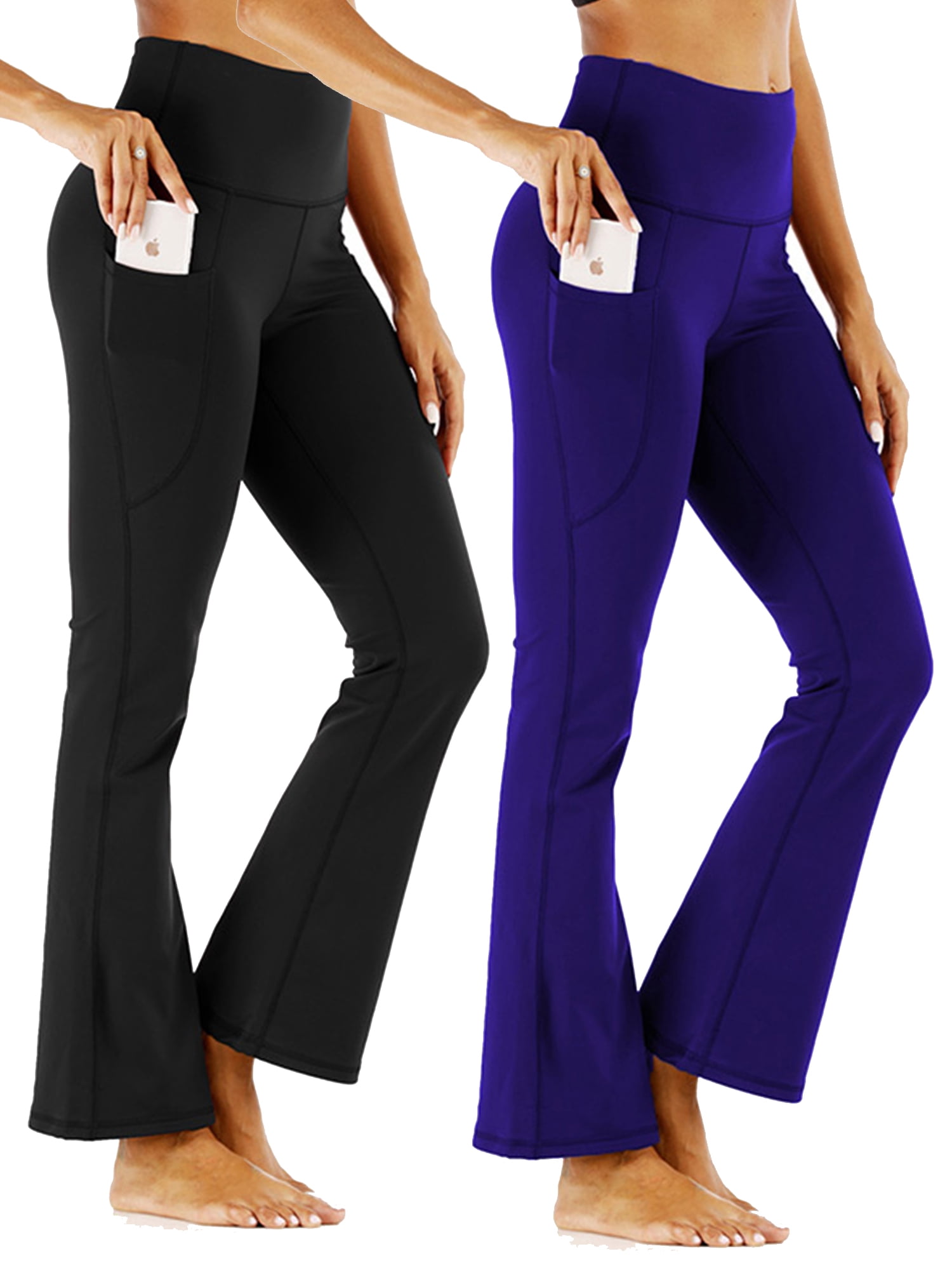 2 Pack High Waisted Flare Pants Wide Leg Hip Bootcut Solid Color with ...