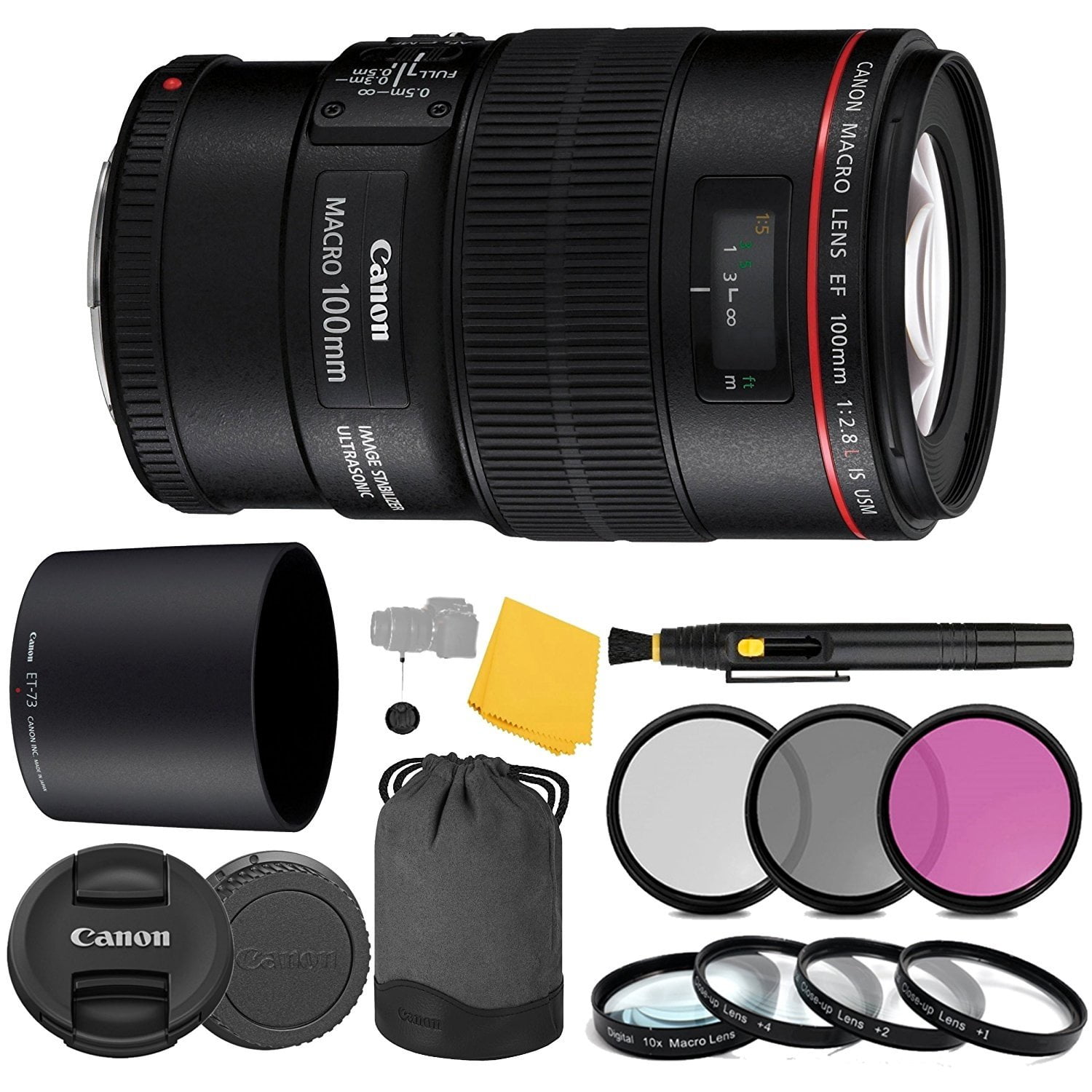 Canon EF 100mm f/2.8L IS USM Macro Lens + 3 Piece Filter Set + 4 Piece ...