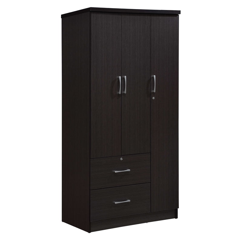 Pemberly Row 3 Door Armoire with 2 Drawers 3 Shelves in Chocolate Wood ...