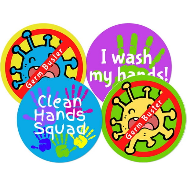 100 Pack, Germ Busters 4 Designs, Hygiene Gloss Label, 2" Circle for ...