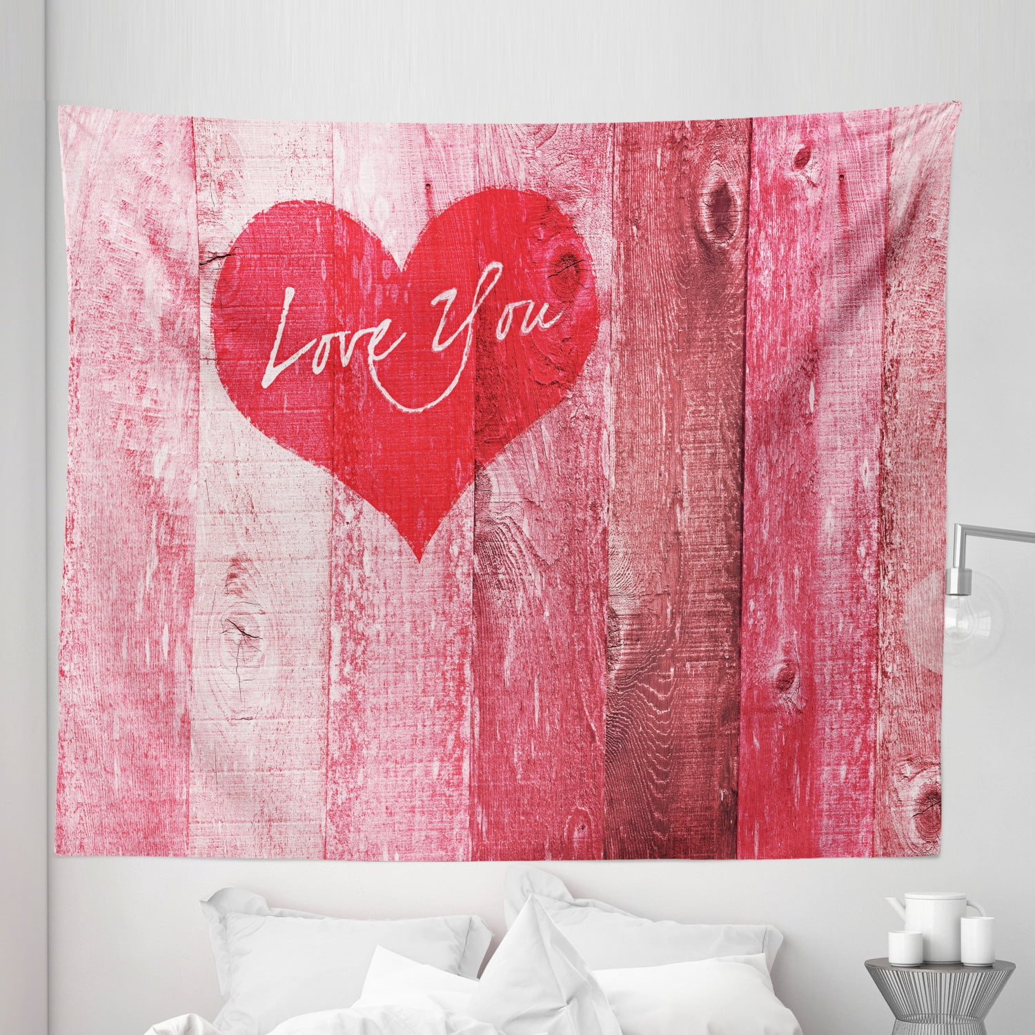 Love Tapestry, Love You Heart on Grunge Style Rustic Wooden Background ...