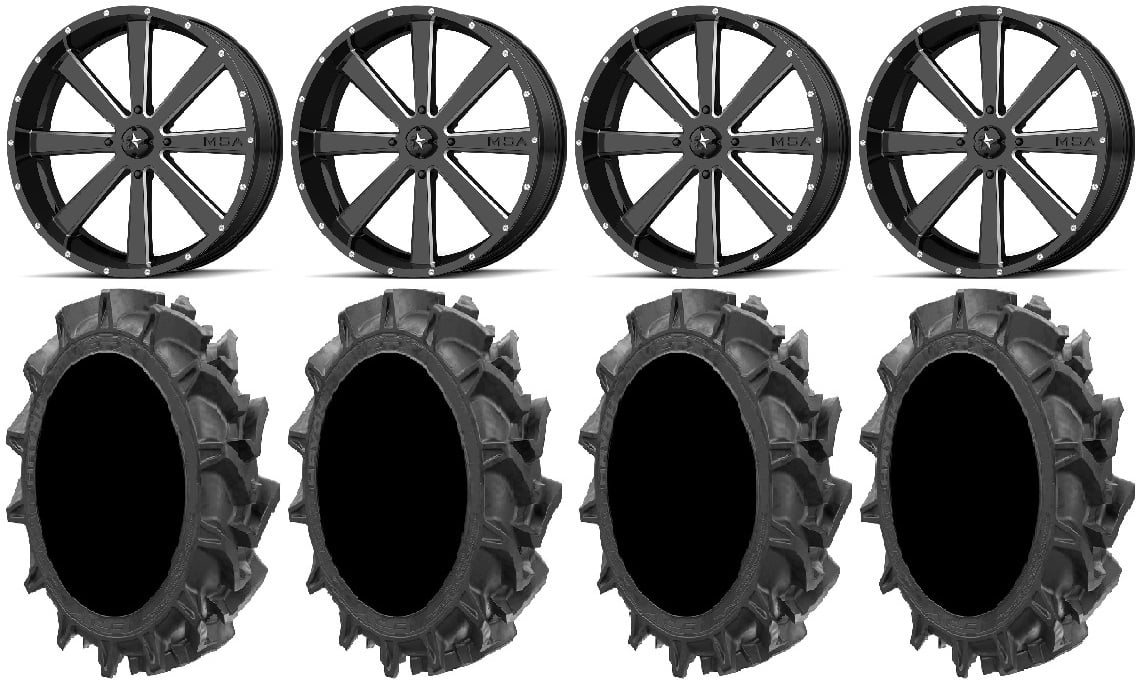 MSA Milled Flash 24" UTV Wheels 37" MotoHavok Tires Polaris RZR XP 1000 ...