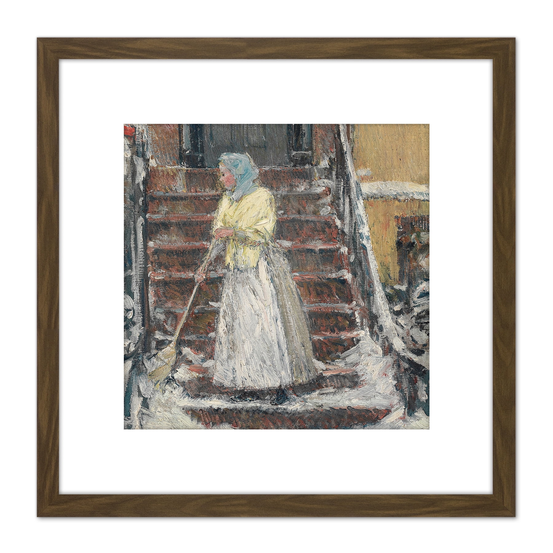 Hassam Sweeping Snow Painting 8X8 Inch Square Wooden Framed Wall Art ...