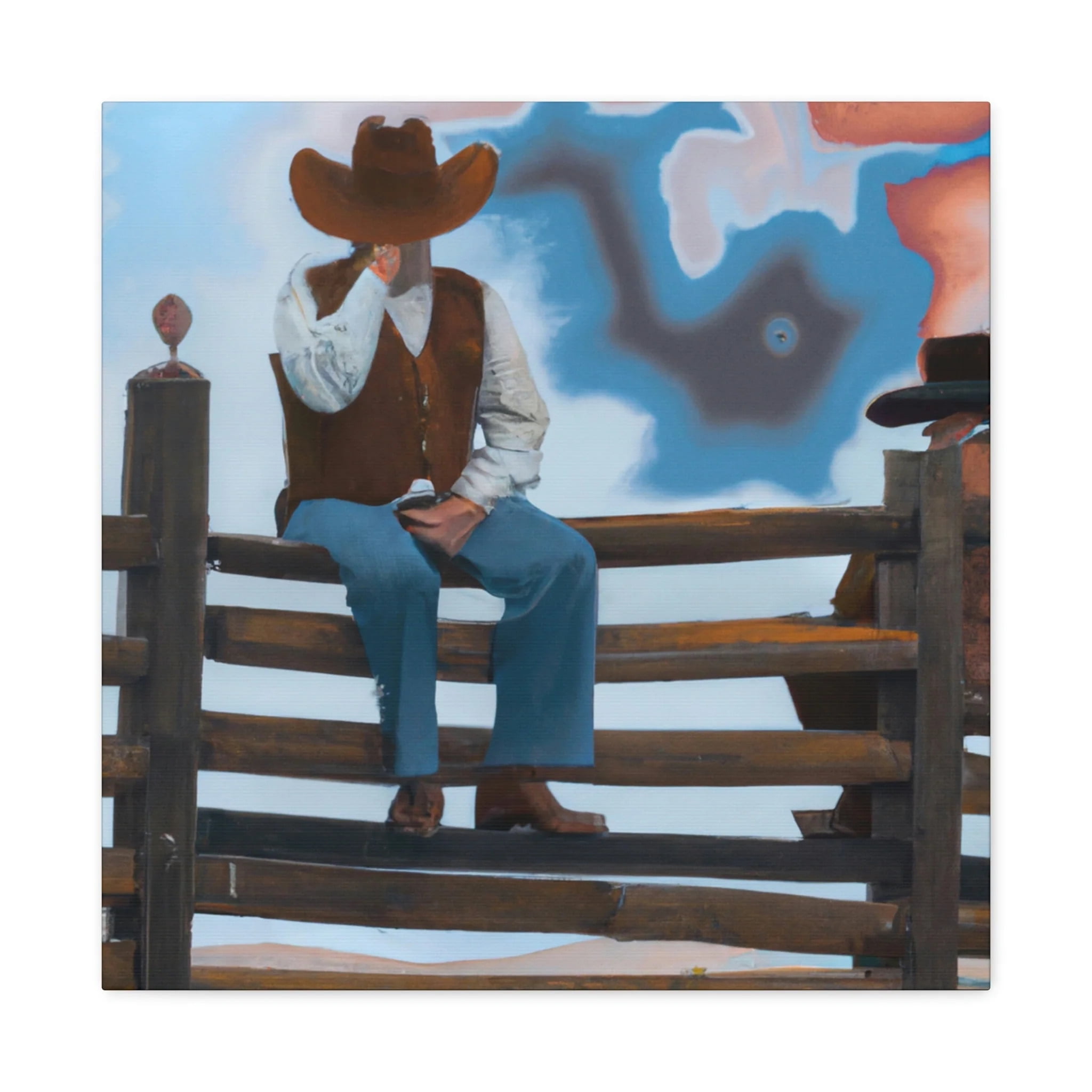 Cowboy on Barbed Wire - Canvas - Walmart.com