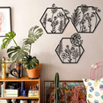 3 Pack Hexagon Botanical Wall Art 12.6In Iron Nature Print Decor Living ...