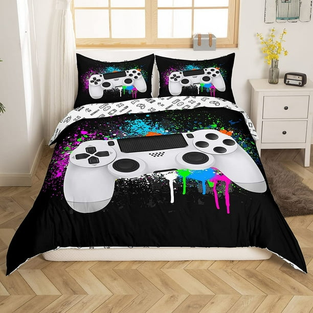 YST Gaming Duvet Cover Boys Gamer Bedding Set White Video Game Gamepad ...