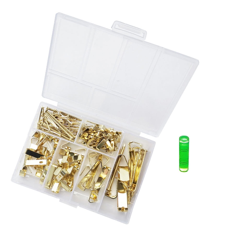 Labeleph 130pcs 1 Set Golden Iron Non-Trace Picture Hanging Kit For Wall Mounting Home Art Display 1.7x0.6x0.2in
