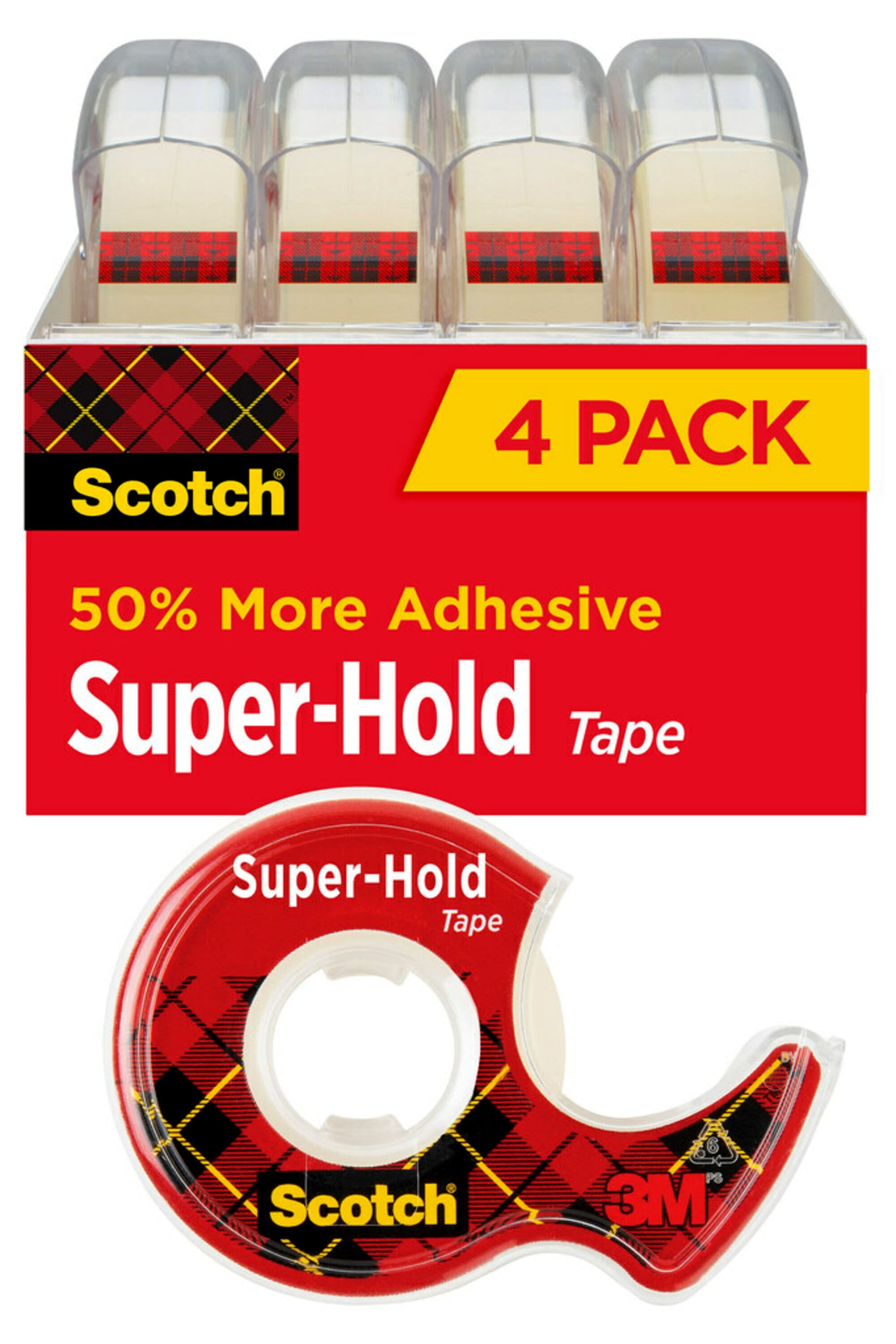 Scotch Super-Hold Tape, 50% More Adhesive Clear, 3/4" x 650", 4 ...