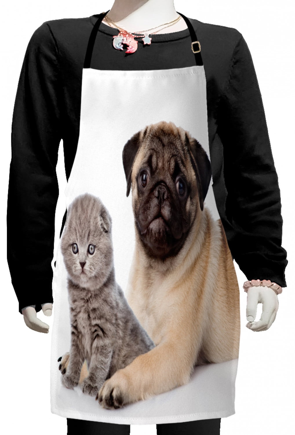 Pug Kids Apron, Young Pets Kitten and Puppy Pug Scottish Fold Animal ...